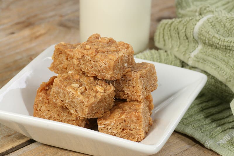 Oat Flapjack Pieces with Milk Stock Photo - Image of stack, dessert ...