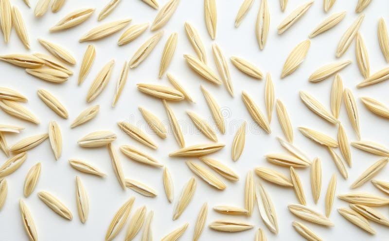 Oat Grains are Arranged on a White Surface, Showcasing Their Unique ...