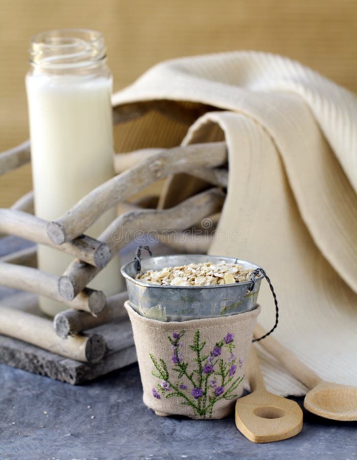 Oat Groats with a Bottle of Milk Stock Photo - Image of sample ...