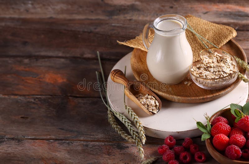 Oat milk in a jug stock photo. Image of healthy, nutrition - 299842174