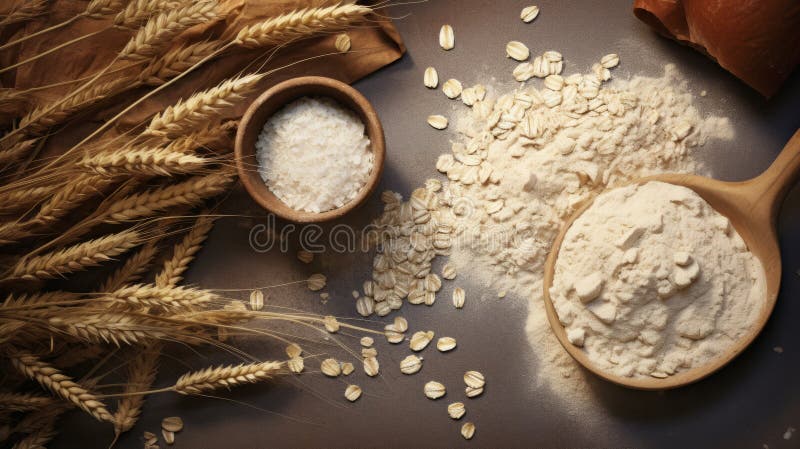 Oat Wholegrain Flour with Oat Flakes on Table Stock Image - Image of ...