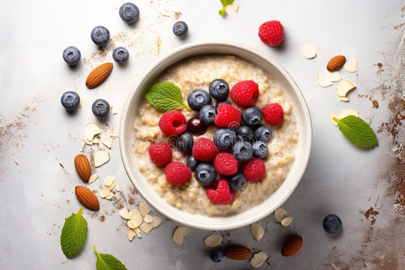 Oatmeal with Berries and Nuts, Healthy Oatmeal Served with Berries ...