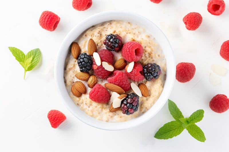 Oatmeal with Berries and Nuts, Healthy Oatmeal Served with Berries ...