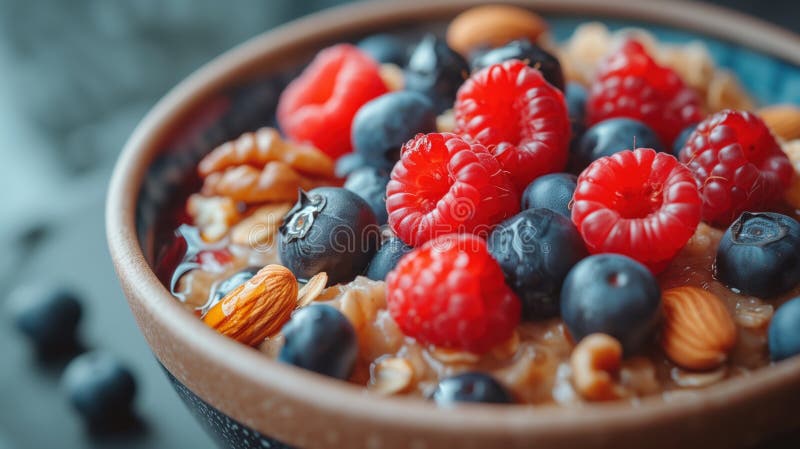Oatmeal with Berries and Nuts in a Plate Stock Illustration ...