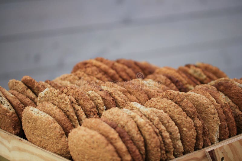 Oatmeal cookies in a box stock image. Image of breakfast - 201685989