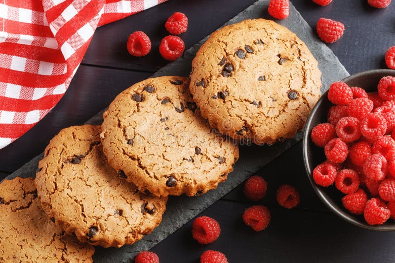 Oatmeal Cookies with Chocolate and Berries Stock Photo - Image of ...