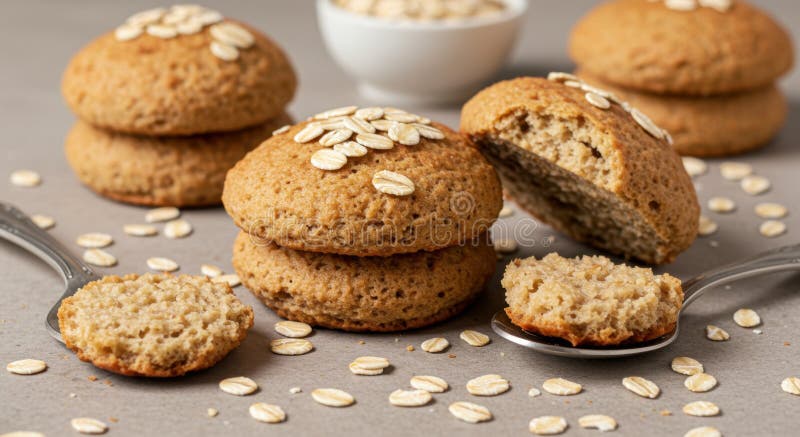 Oatmeal Cookies on Grey Background Stock Illustration - Illustration of ...