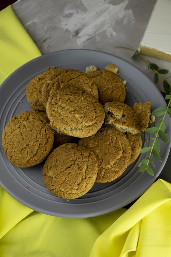 Oatmeal Cookies with a Yellow Accent Stock Photo - Image of healthy ...