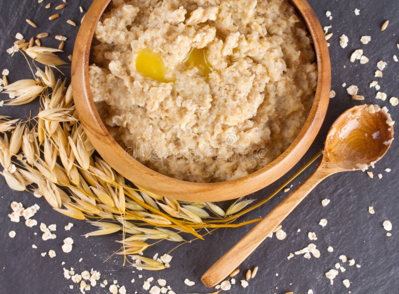 Oatmeal and Ears of Corn Oat Stock Photo - Image of dietary, porridge ...
