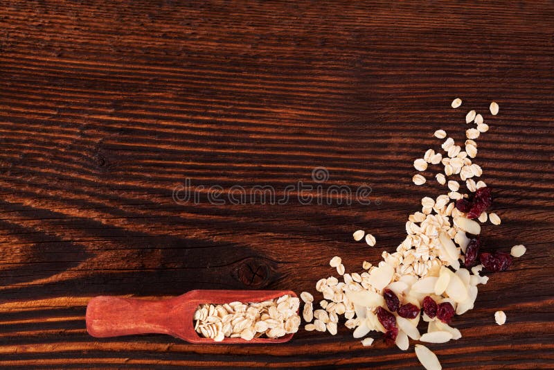 Oatmeal Flakes on Wooden Table. Stock Image - Image of grain, healthy ...