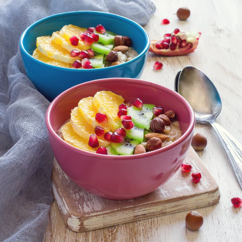 Oatmeal with Fruit and Nuts for a Healthy Breakfast Stock Photo - Image ...