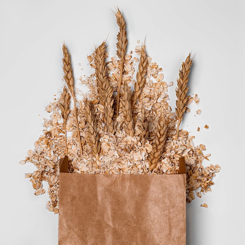 Oatmeal in Paper Bag on White Background Stock Image - Image of crop ...