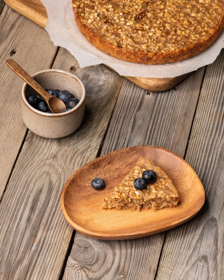Oatmeal Pie on Wooden Table Stock Photo - Image of food, vegetarian ...