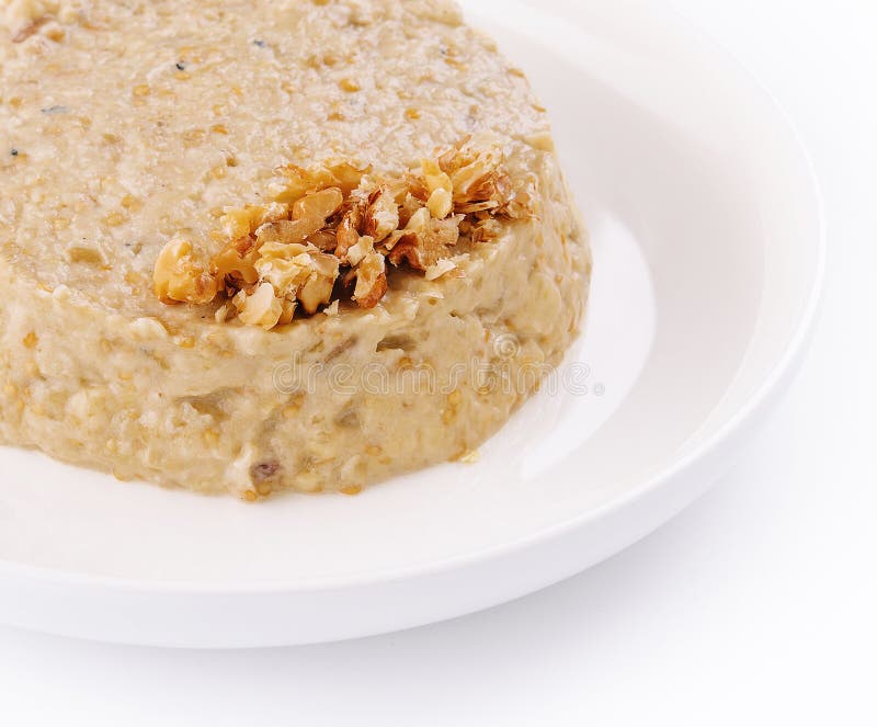 Oatmeal Porrige in White Plate Isolated Stock Photo - Image of minimal ...