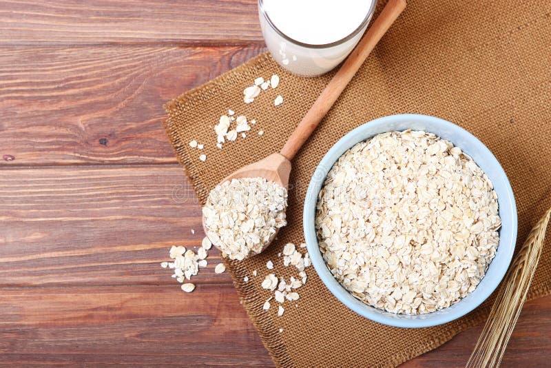 Oatmeal on the Table Top View. Stock Photo - Image of flakes, bowl ...