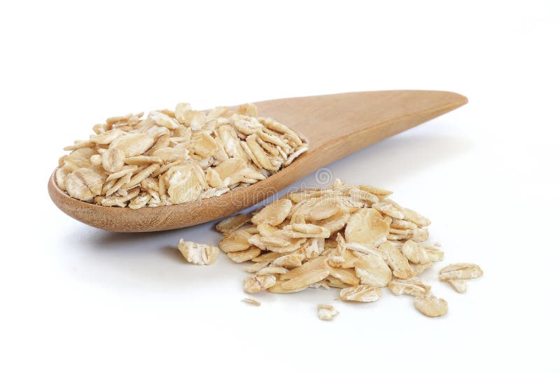 Oatmeal in Wooden Spoons Close Up on White Background Stock Image ...