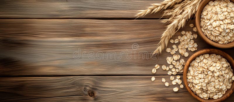 Oats and Wheat on Wooden Table, Natural Food Setting Stock Image ...