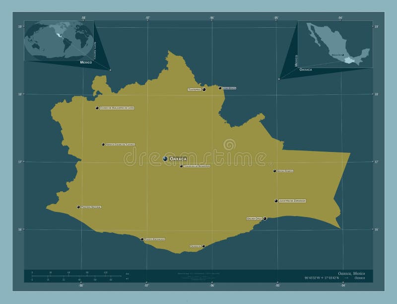 Oaxaca, Mexico. Solid. Labelled Points of Cities Stock Illustration ...