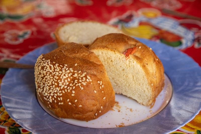 Oaxacan Egg Yolk Bread Decorated with Alfeñique Figures for the Day of ...