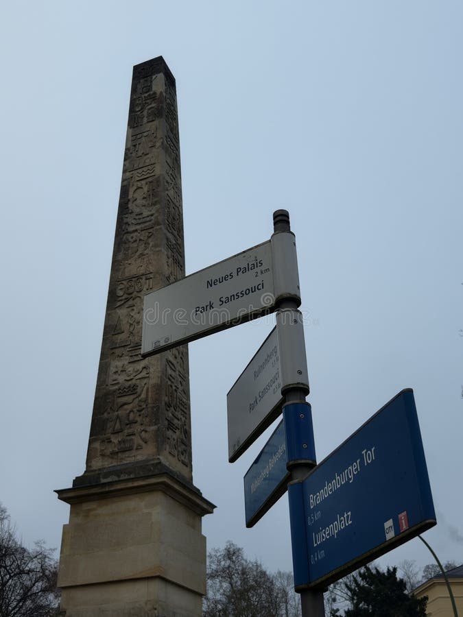 Obelisk with a Post Sign with Directions in Potsdam, Germany Stock ...
