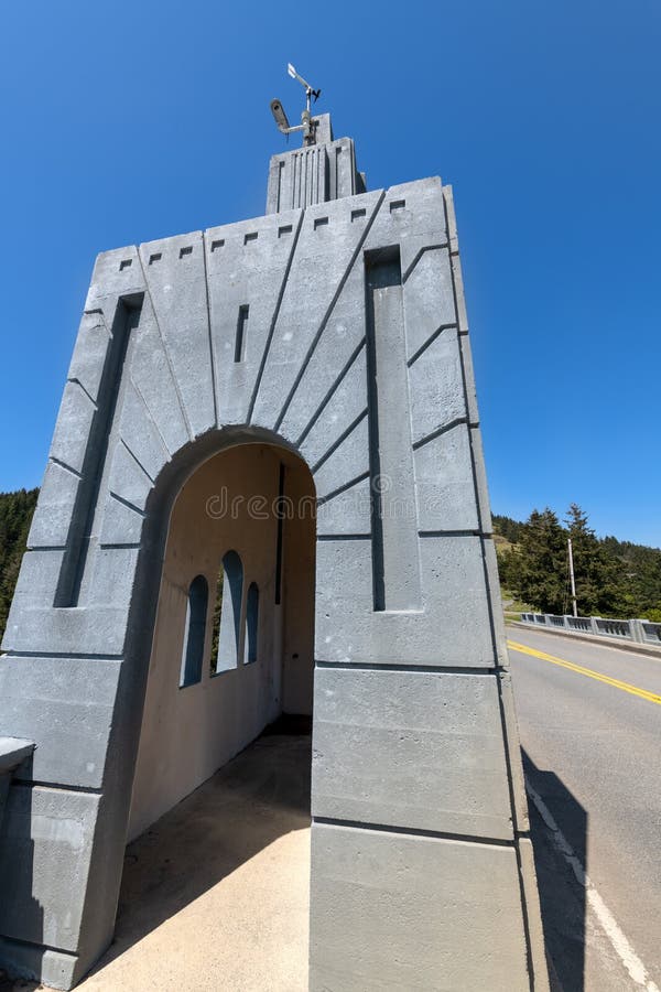 Obelisk on the Rogue River Bridge in Gold Beach, Oregon Stock Image ...