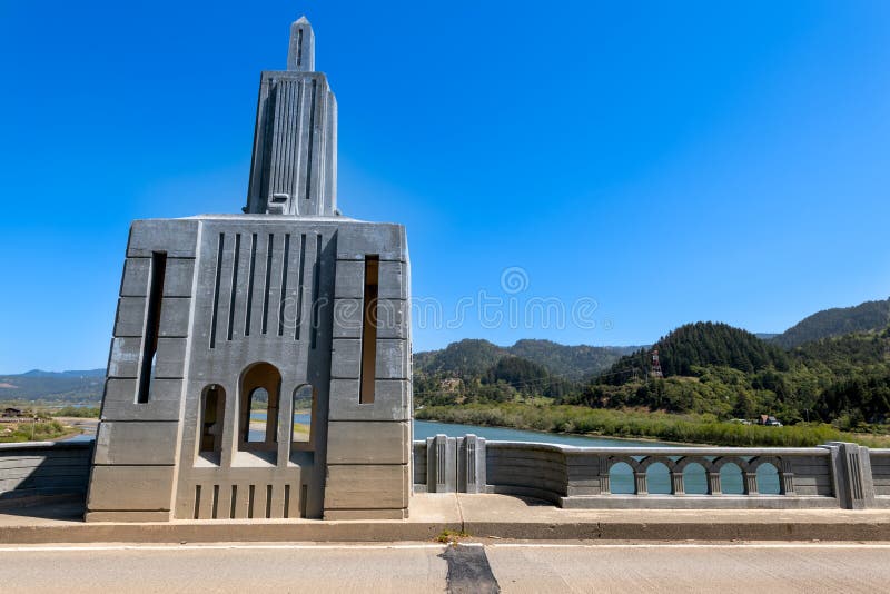 Obelisk on the Rogue River Bridge in Gold Beach, Oregon Stock Image ...