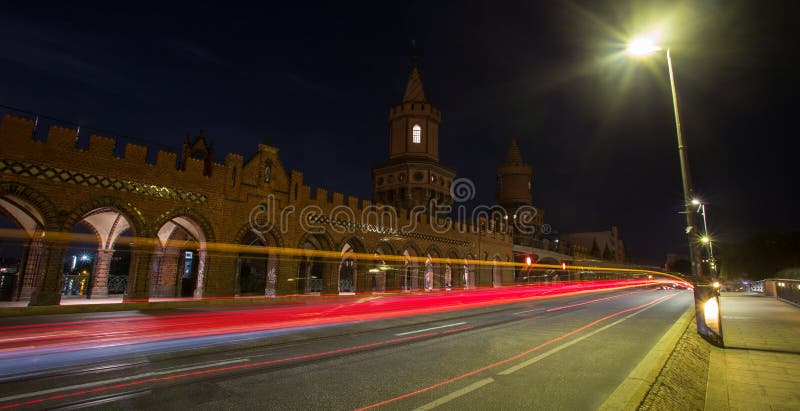 Oberbaum Bridge Germany Night Traffic Lights Stock Photo - Image of ...