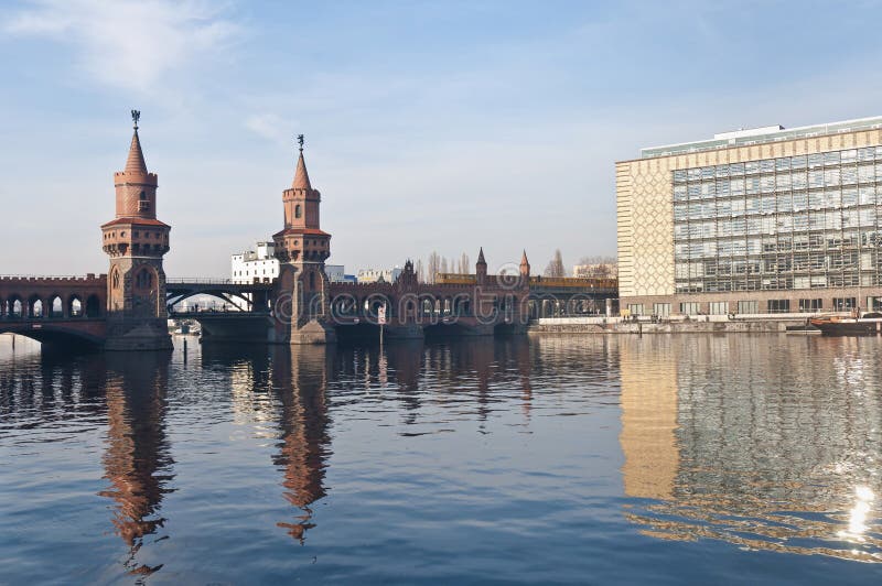 Oberbaumbrucke Bridge Across the Spree River in Berlin Stock Photo ...