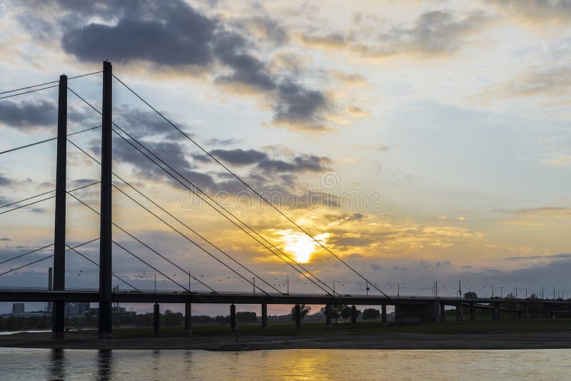 Oberkassel Bridge at Sunset in Dusseldorf, Germany Stock Photo - Image ...