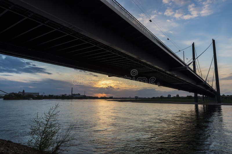 Oberkassel Bridge at Sunset in Dusseldorf, Germany Stock Photo - Image ...