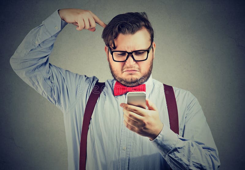 Confused with New Gadget, Smart Phone Technology Stock Image - Image of ...