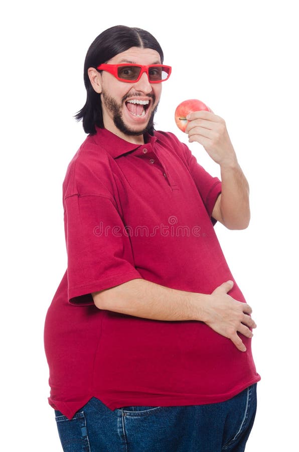 Fat Belly Man With Apple. Fat Belly Man Holding Apple For Health Stock ...
