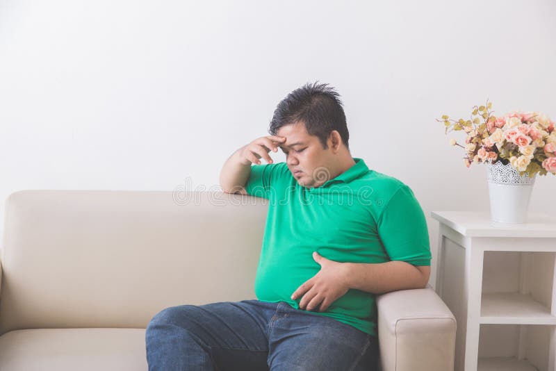Obese Man Thinking about His Weight Problem Stock Photo - Image of ...