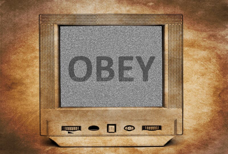 Obey sign on vintage TV stock image. Image of information - 173015893