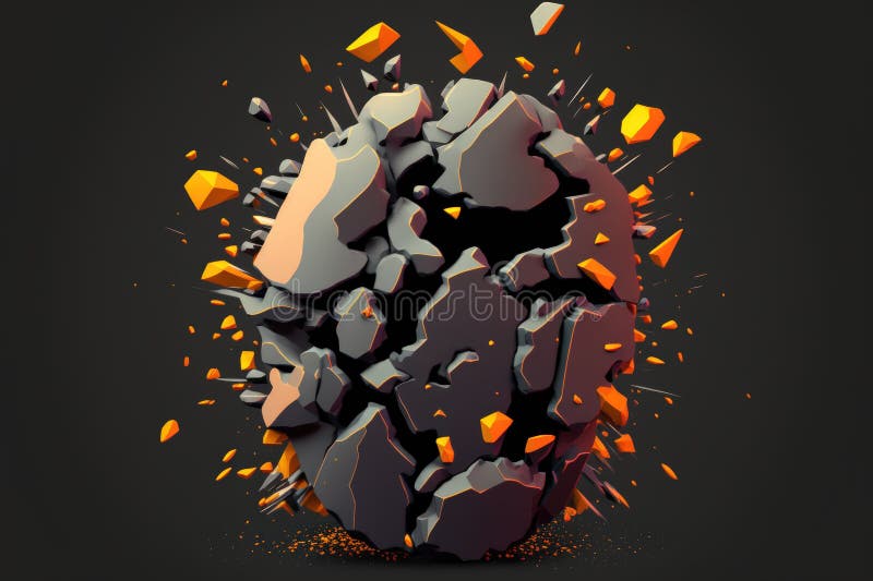 Object Design Rock Stone Fractured Splash Explosion Isolated on Black ...