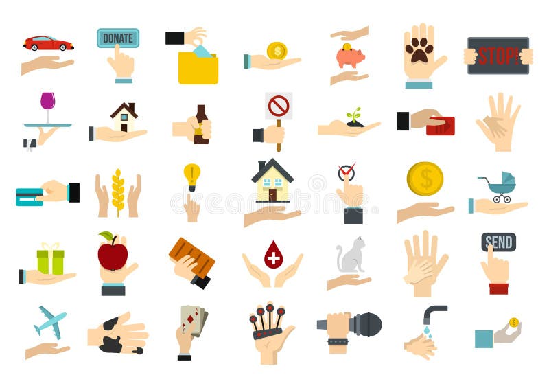 Object in Hand Icon Set, Flat Style Stock Vector - Illustration of ...