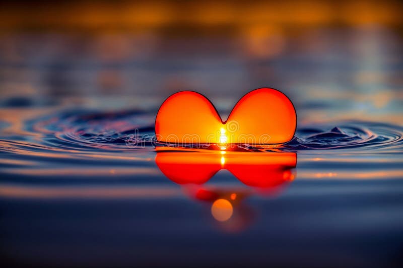 Object Heart-shaped Glowing Warm Light Floating on a Puddle of Water ...
