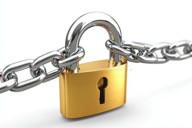 Object Locked Down by Metal Chain and Lock, 3D Render Illustration ...