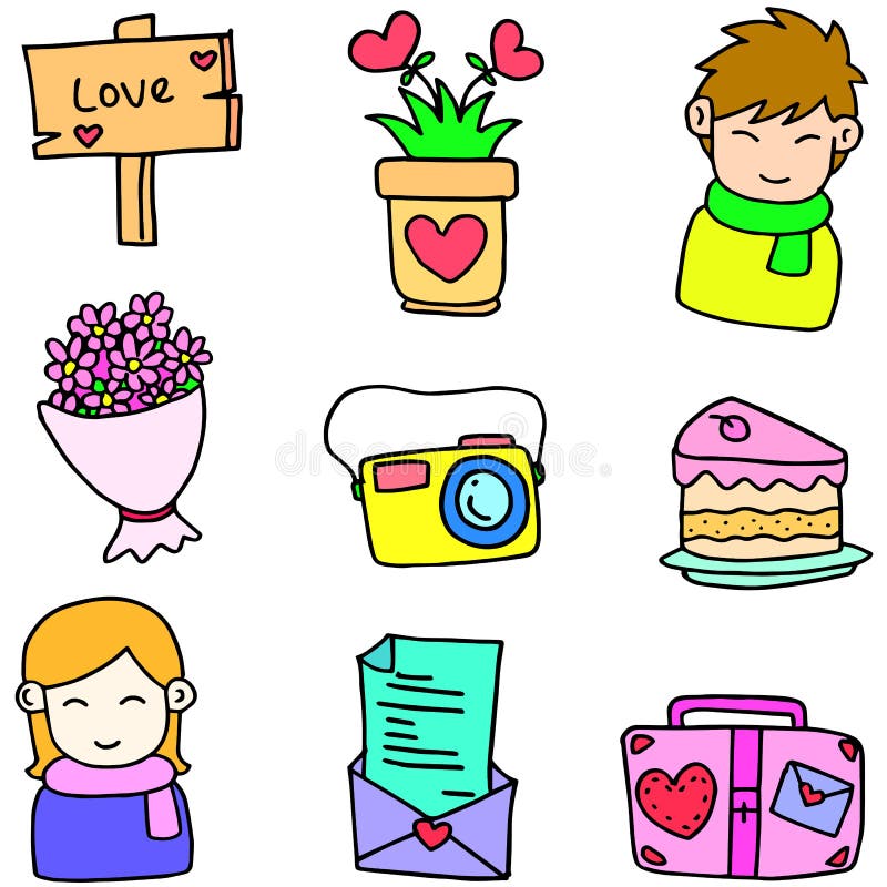 Object Love Theme of Doodles Stock Vector - Illustration of drawn, kiss ...