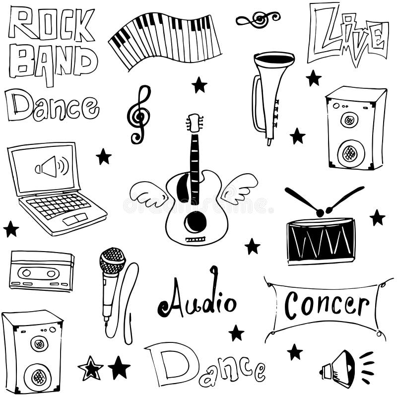 Music Doodles. Hand Drawn Musical Icons. Music Theme Vector Set. Stock ...
