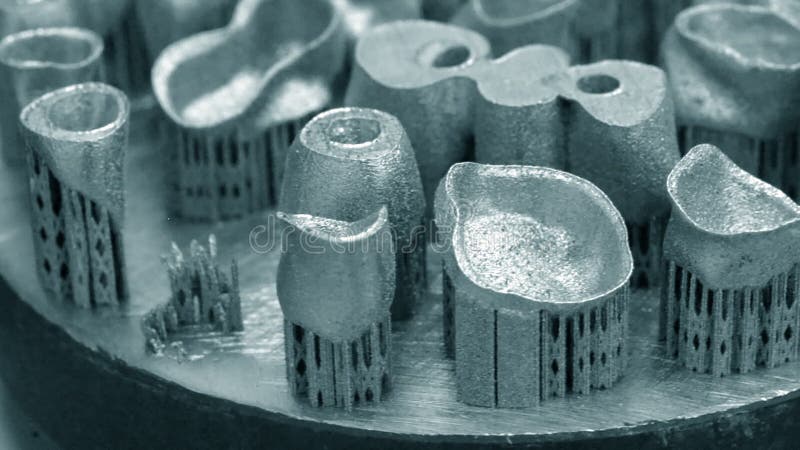 Dental Crowns Created in a Laser Sintering Machine Close-up. DMLS, SLM ...