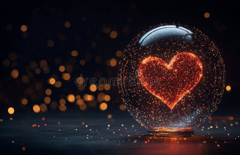 An Object Shaped Like a Heart Sits on a Table Surrounded by Lights ...