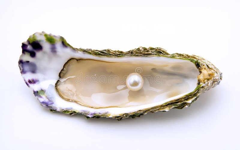 Object Shot of a Pearl in an Oyster Shell Isolated on a White ...