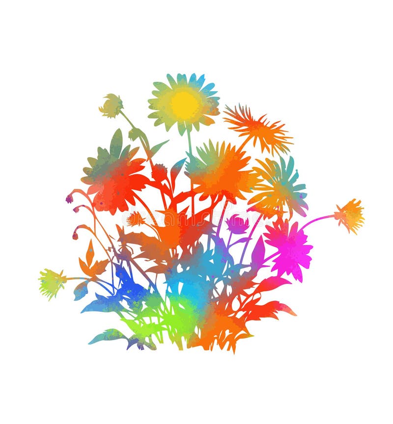 The Object of the Colorful Silhouette of Flowers Grows in a Bunch ...