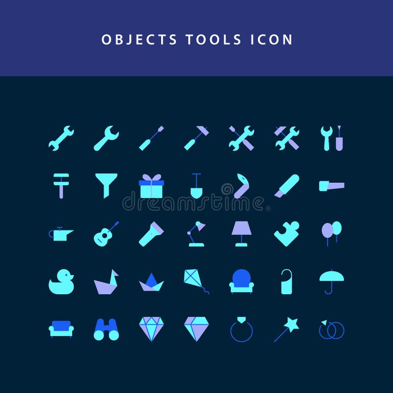 Object Tool Flat Style Design Icon Set Stock Vector - Illustration of ...