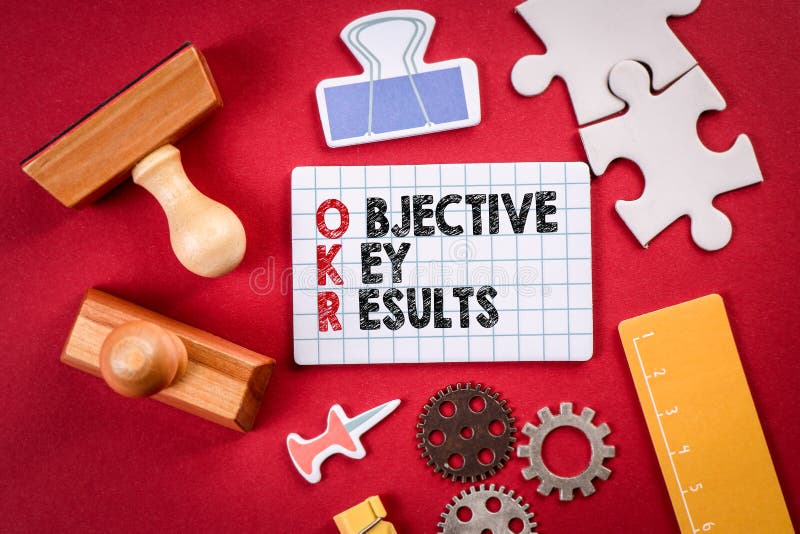 Objective Key Results. Office Supplies on a Red Background Stock Image ...