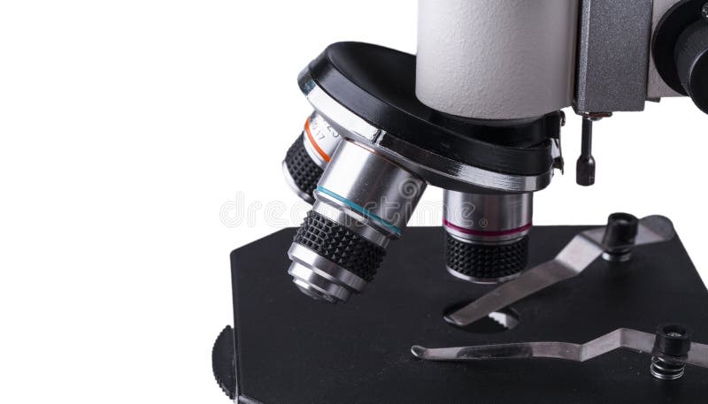 Objective Lens of Microscope Isolated on the White Background Stock ...