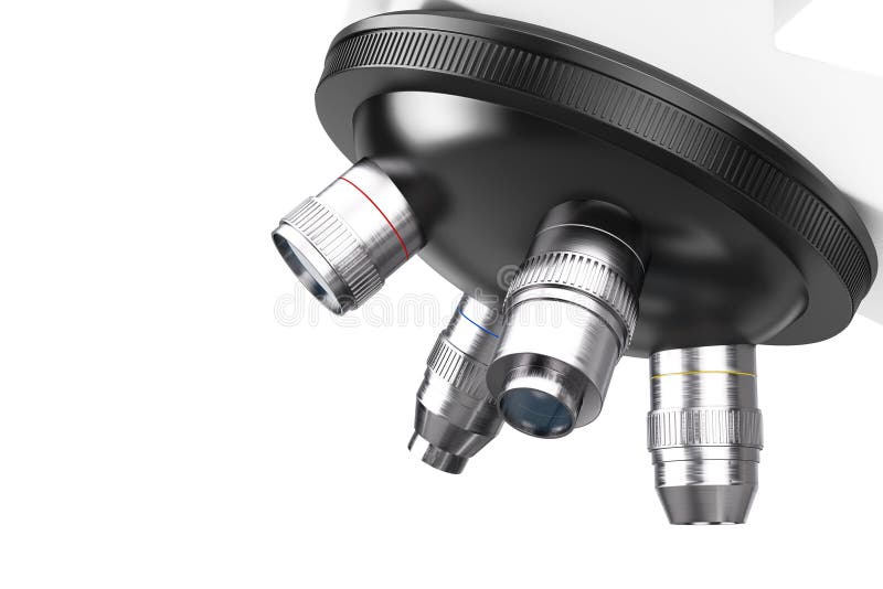 Modern Laboratory Microscope in Front of Periodic Table of Elements. 3d ...