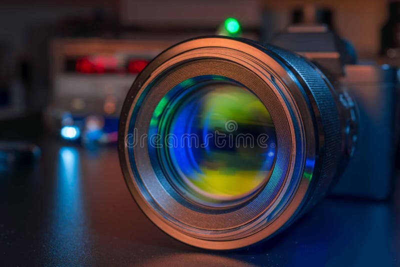 Objective Lenses with Colored Reflections in Glass Stock Photo - Image ...