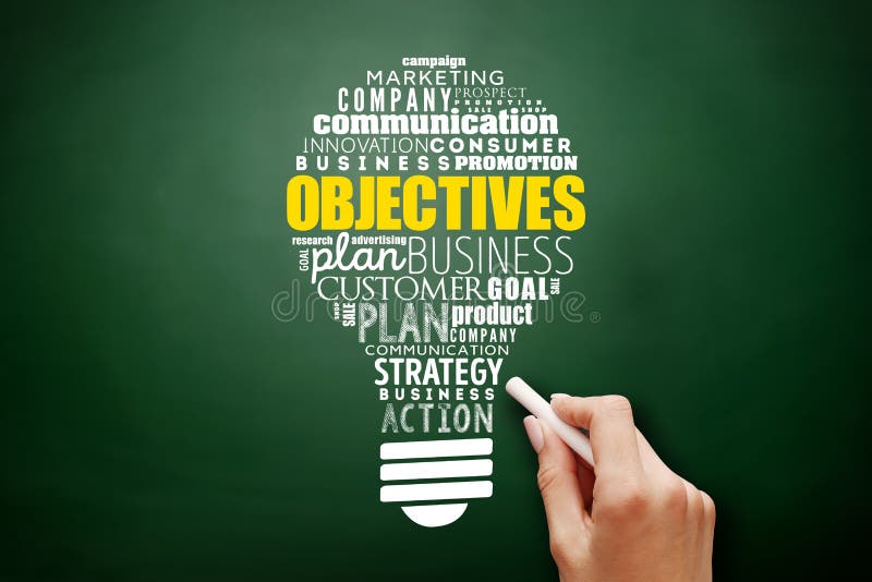Objectives Light Bulb Word Cloud Collage Stock Image - Image of light ...